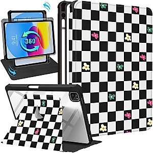 Uppuppy for iPad Air 11 inch Case, Air 5th/4th Generation 10.9, Pro 11'' Case Women Girls for Apple Pencil Holder Cute Plaid Rotating Folio Cover for iPad Air 11 2024 (M2), 10.9 2022 2020, Pro 11