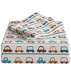 Kids Cars Queen 4 Piece Sheet Set – Boys, Girls, Teens, Toddler – Easy Fit Deep Pockets – Breathable, Hotel Quality Bedding Sheets - Machine Washable – Wrinkle Free – Cute, Cozy, Soft – by CGK Linens