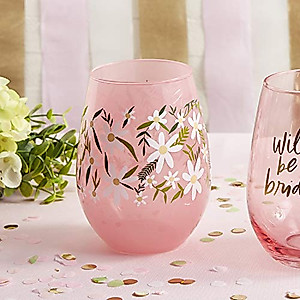 slant collections Stemless Wine Glass Bridal Shower Wedding Gift, 20-Ounce, Daisies
