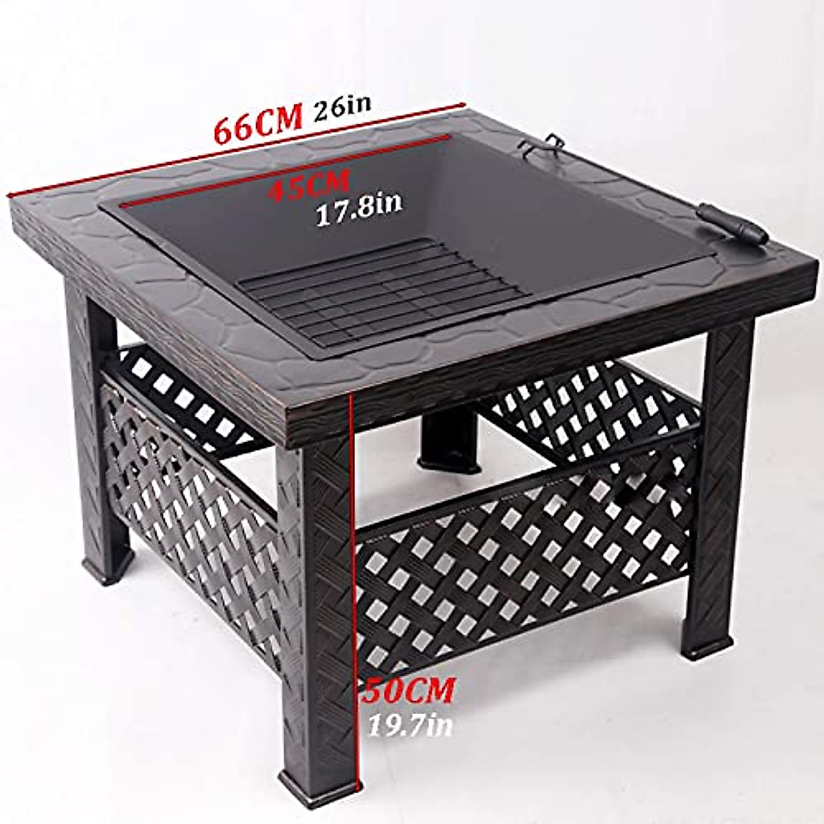 QHYXT Outdoor Fire Pit Garden Terrace Wood Burning Fire Pit Bowl Barbecue Table, Terrace Patio Lawn Backyard Barbecue Party Bonfire Outdoor Fireplace, 66cm