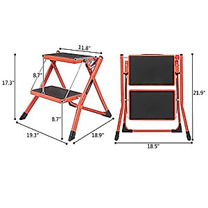 LUISLADDERS 2 Step Ladder Small Folding Step Stool Sturdy Steel Ladder for Adults or Kids with Non-Slip Pedal, Multi-Use for Home and Kitchen