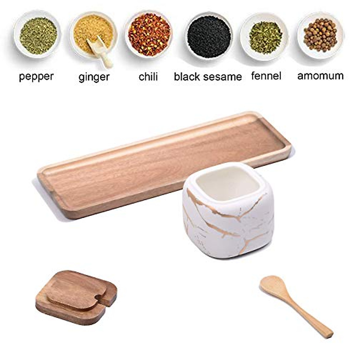 JFFLYIT 3 Pcs Sugar Bowls Ceramic Coffee Jar Set Ceramic Seasoning Jar with Lid Spoon and Tray/Food Storage Canister