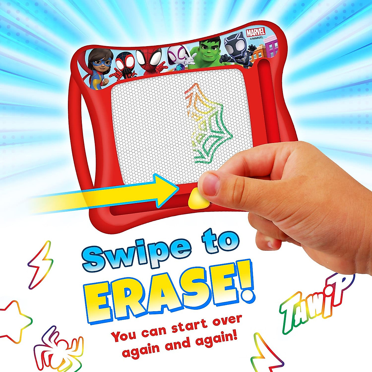 JA-RU Marvel Spiderman Magic Magnetic Drawing Board (1 Toy) Draw, Sketch & Doodle Tablet for Kids, Boys & Girls. Car Trip Game & Activity Travel Toys. Mess-Free Educational Learning Pad. C-6906-1s