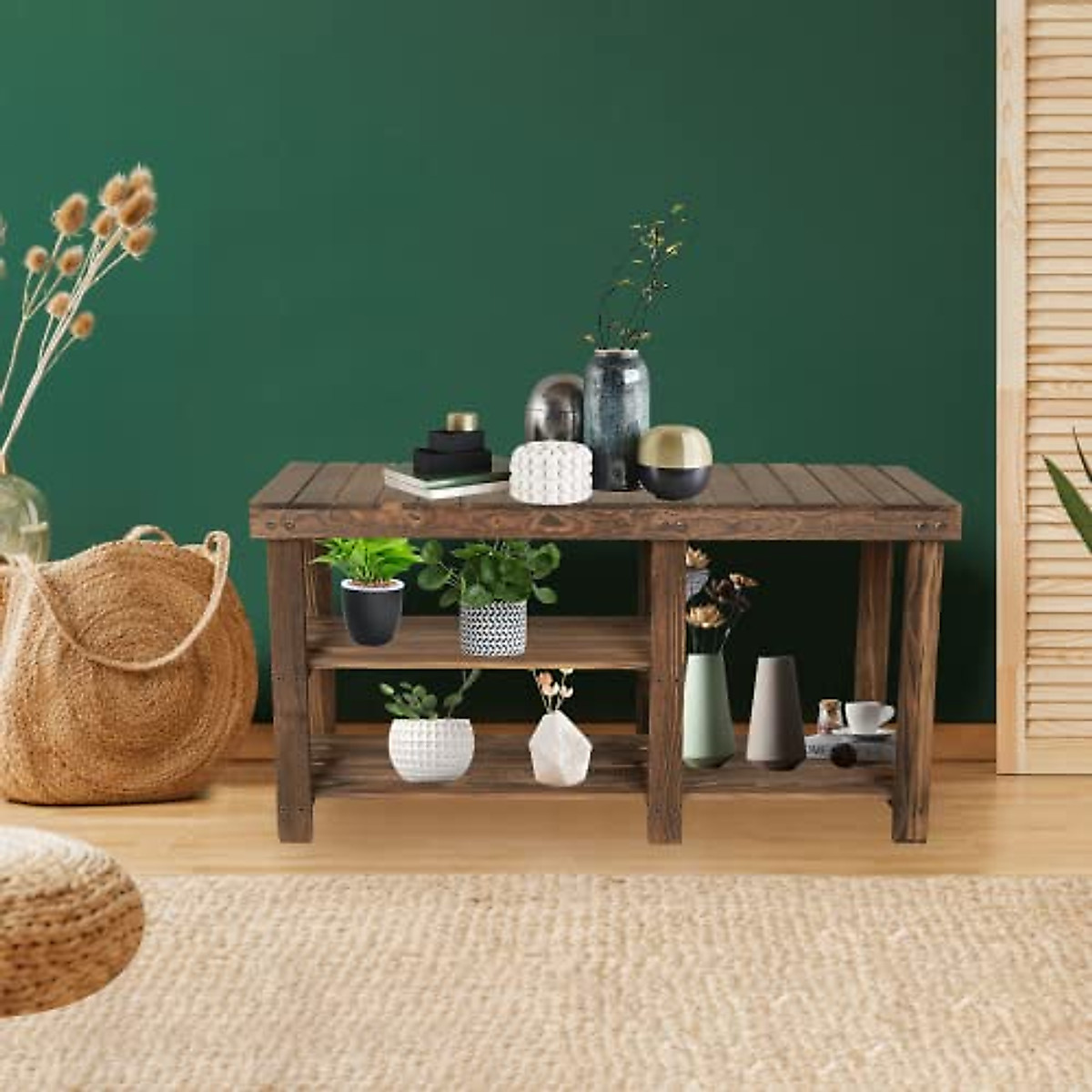 Babion Shoe Rack Bench, Shoe Storage with High Boots Storage, Dark Brown Shoes Organizer Shelf, Multi-Function Shoe Shelf, Sturdy Shoe Rack for Entryway, Bathroom, Industrial Style, Wooden Frame