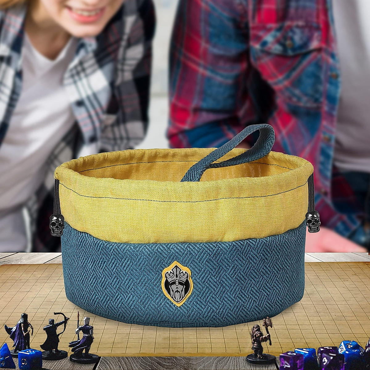 CardKingPro Monstrous - Dice Bag with 8 Pockets - Blue/Yellow - Huge Capacity 500+ Dice - Great for Dice Hoarders