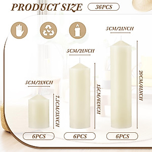 MTLEE 18 Pcs Set of 3 Pillar Candles Ivory Pillar Candle Bulk 2 in x 3, 6, 8 Long Burning Candles Clean Unscented Smokeless Pillar Candles for Wedding Emergency Lanterns Vigil Ceremony Party(White)
