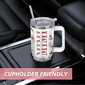 qoepfnsh Gifts for Mimi Grandmother Gift from Grandson Granddaughter on Birthday Mothers Day&Christmas 40 oz Tumblers with Handle and Straw Stainless Steel Insulated Travel Coffee Cup Mug