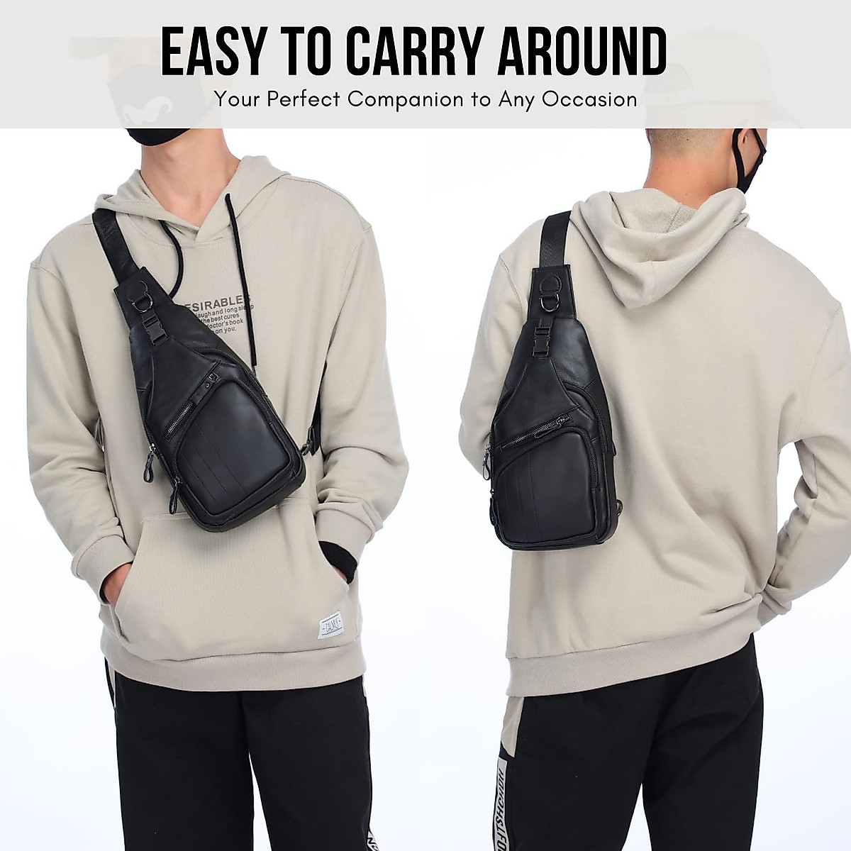 Leather Sling Bag Small Purse for Men Women Crossbady Bag Chest Bags Shoulder Backpack Cross Body Man Womens Water Resistant Vintage