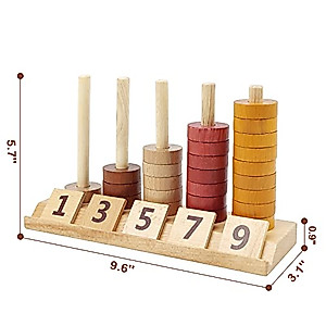 Montessori Toys for Toddlers, Wooden Math Number Blocks Counting and Manipulative Toys, Basic Math Game Preschool Learning Educational Materials for Toddlers Kids 2 3 4 5 Years