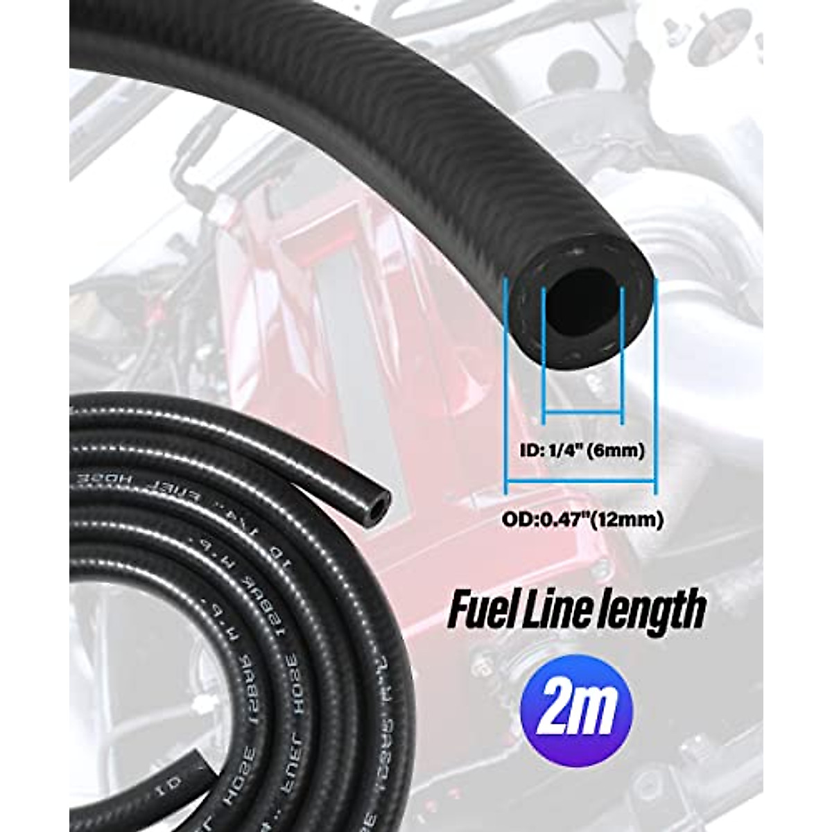 ESEWALAS 1/4" 5/16" Inch ID Fuel Line Kits,include 6Ft Fuel Line+2Pcs Gas Inline Fuel Filters with Magnet+10Pcs Adjustable Mini Fuel Hose Clamps,Fuel Line Hose with Fuel Filter Replacement.(1/4"(6MM))