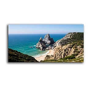 Framed Canvas Wall Art Print On Canvas Praia da Ursa beach on a sunny day Portugal Pictures Posters Artwork for Living Room Bedroom Ready to Hang Wall Decor 20X40