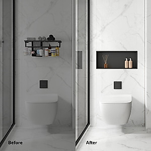MERRANOX Shower Niche, Stainless Steel Shower Niche, Recessed Niche Shower for Bathroom Storage, No Tiling Required (24''×12'', Matte Black)
