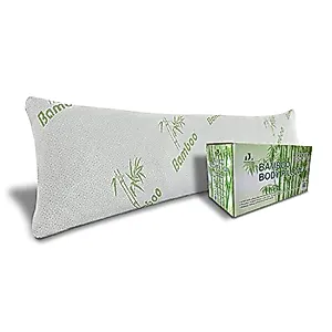 DreamField Linen Bamboo Full Body Pillow for Adults - Cooling Shredded Memory Foam Long Pillow for Sleeping, Removable and Washable Hypoallergenic Bamboo Pillow Cover with Zipper