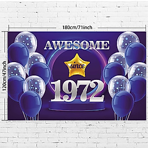 Awesome Since 1972 Happy 50th Birthday Banner Backdrop Stars Balloons Cheers to 50 Years Old Theme Decor for Women Men 50th Birthday Party Bday Supplies Decorations Background Blue Purple Sliver