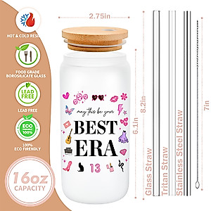 Eddirayla May This Be Your Best Era Themed Gifts, Birthday Gift Idea for Women, Merch, 16oz Glass Cup with Lid and Straws, Iced Coffee Mug, Glass Tumbler, Water Bottle, Stuff, Items, BE