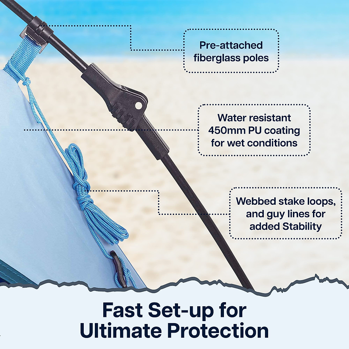 Lightspeed Outdoors Quick Cabana Beach Tent, Sun Shelter, Blue Tide