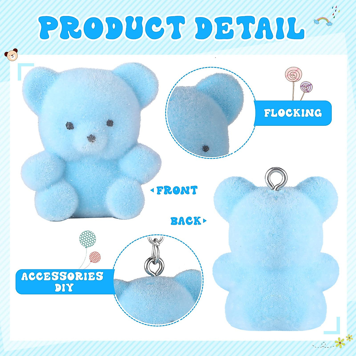 Aoriher 24 Pcs Miniature Flocked Plush Mini Bears Stuffed Bear Decorations for Birthday Baby Shower Cake Wedding Decorations Party Favor Supplies Bag Charm DIY (White, Pink, Purple, Blue)