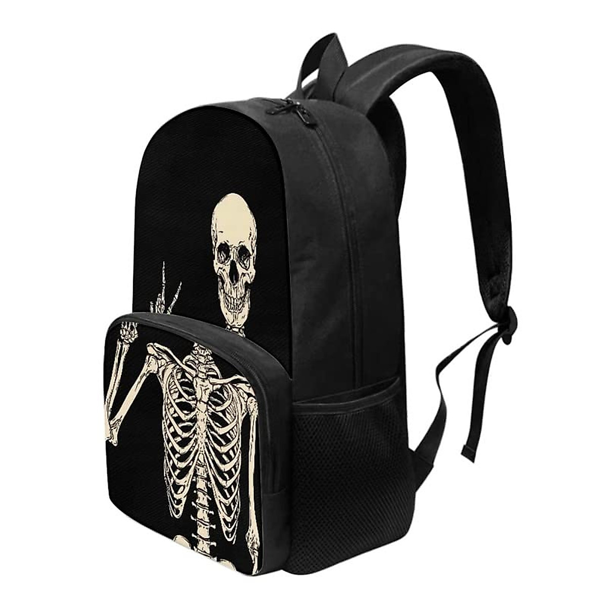 Rivatimrio Rock&Roll Skull Backpack Double Zipper Halloween Gothic Day of Dead Skeleton Rucksack Teens Girls Boys Students Bookbag Elementary Teenagers Laptop Toddler Backpack