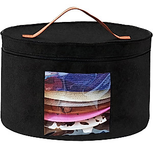 Memfish Hat Box-Hat Boxes for Women Storage Travel Hat Box Large Round Hat Carrier Case Organizer Wide-Brim Cowboy Men Cowboys Caps Clothes Closet Storage Foldable Hat Box with Lids(Black)