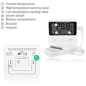 Refrigerator Thermometer,Freezer Thermometer,high and Low Temperature Alarm,Extra Sensor