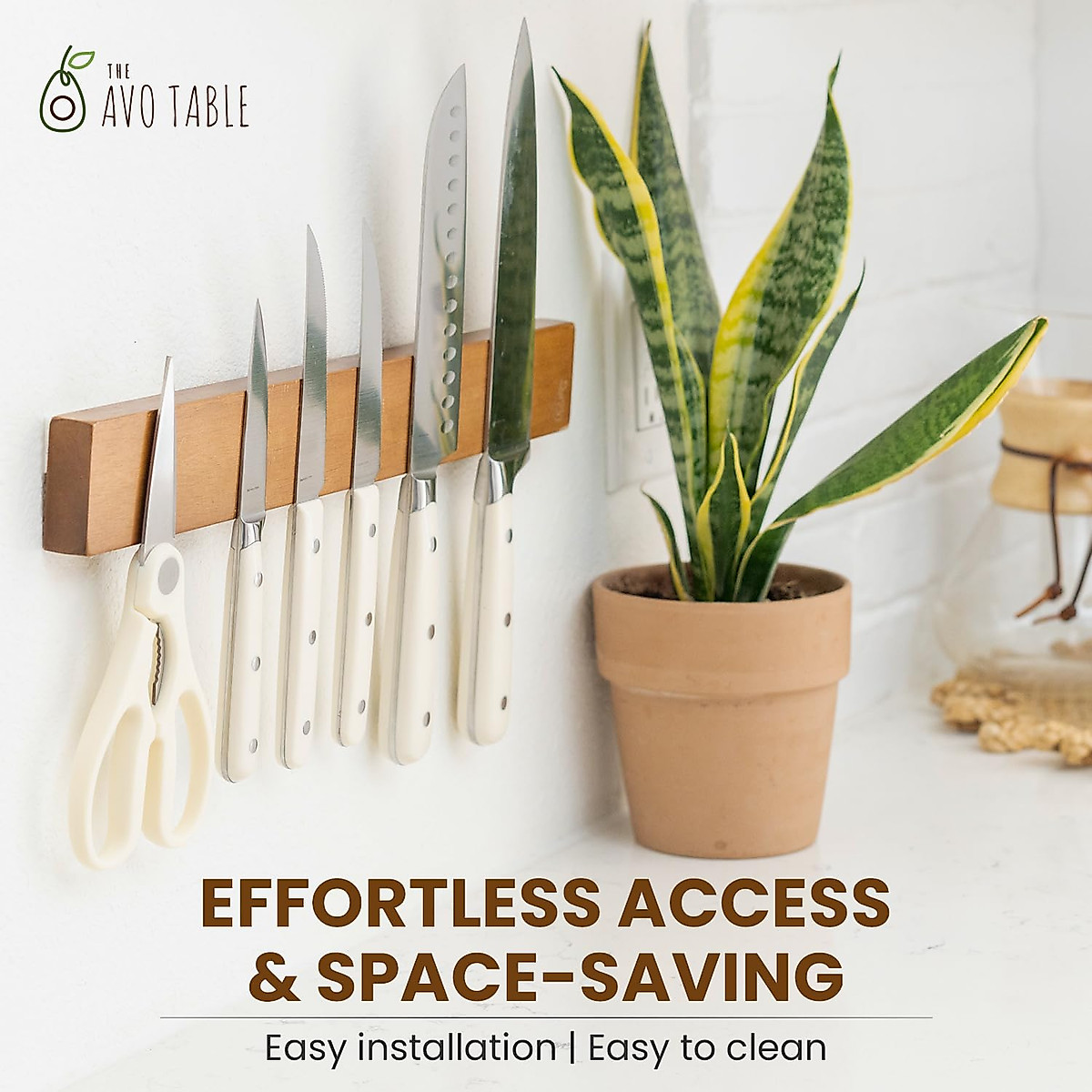 Acacia Wood Stronger Magnetic Knife Holder for Wall (16” x 2” x .78”) - Magnetic Knife Block- Adhesive Knife Magnetic Strip - Easy-to-Install Kitchen Utensil and Holder for Modern Kitchen Knife Holder