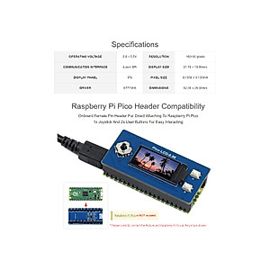 Waveshare 0.96inch LCD Display Module for Raspberry Pi Pico 65K RGB Colors 160×80 Pixels SPI Interface Embedded ST7735S Driver
