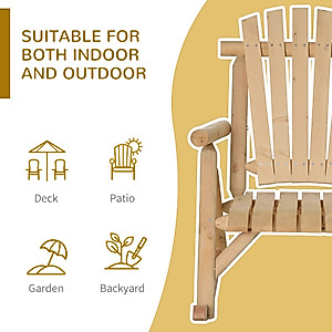 Outsunny Outdoor Wooden Rocking Chair, Single-Person Rustic Adirondack Rocker with Slatted Seat, High Backrest, Armrests for Patio, Garden and Porch, Natural