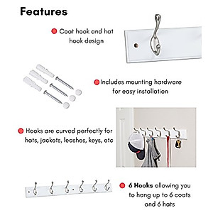 BIRDROCK HOME Hook Coat and Hat Rack - 2 Pack - 6 Hooks - 27 Inches - Wall Mount - Decorative Home Storage - Entryway Foyer Hallway Bathroom Bedroom Rail - Satin Nickel Hooks - White Pine Bathroom