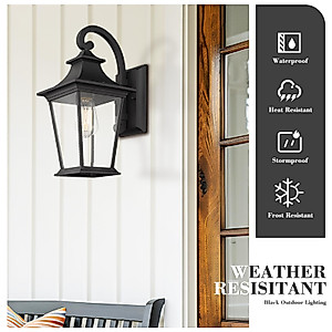 Emliviar Outdoor Wall Lantern, 1-Light Exterior Wall Mount Light with Clear Glass in Black Finish, 18" Height, 500181