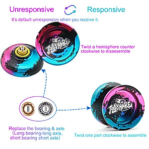 JOLESHARE Professional Unresponsive Yoyo for Pros and Responsive Yoyos for Kids Beginners, Package Includes Replaceable Responsive Bearings, yo-yo Gloves, and 5 yo-yo Cords(Red Black Blue)