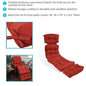 Sunnydaze Olefin Tufted Outdoor Chaise Lounge Chair Cushion - 23 Inches Wide x 75 Inches Long - 300 D Olefin Fabric with Polyester Fill - Red