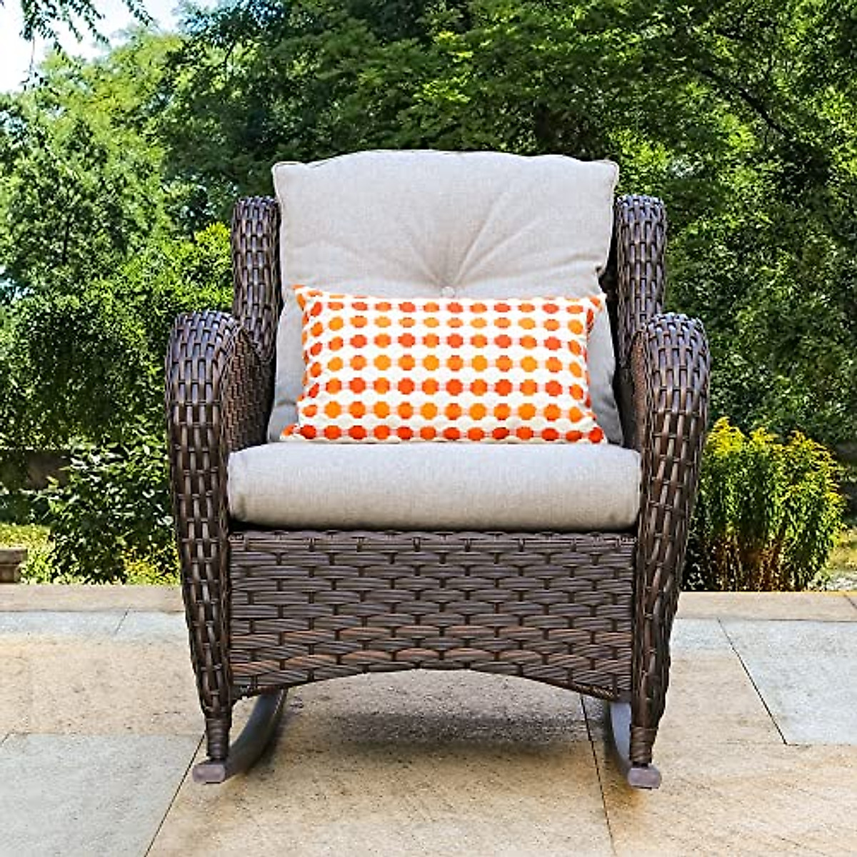 HAPLIFE Patio Rattan Rocking Chair Club Rocker Wicker Outdoor Furniture Set Water-Resistant, Brown
