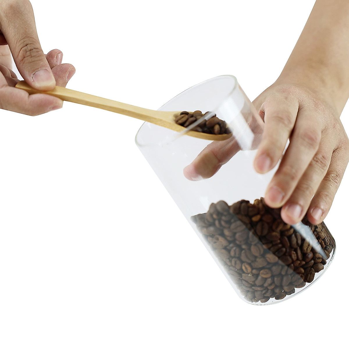 EIKS Glass Jars with Bamboo Lids and Spoon, Clear Airtight Canisters for Storing Sugar Coffee Bean Nuts Tea Salts (23oz)