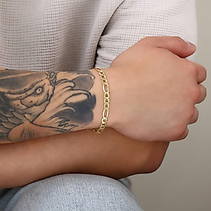 Nuragold 10k Yellow Gold 5.5mm Figaro Chain Link Bracelet, Mens Womens Jewelry 7" 7.5" 8" 8.5" 9"