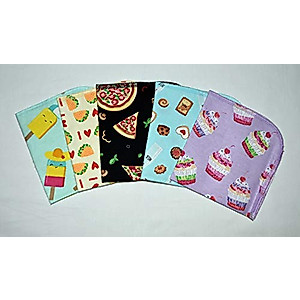 1 Ply 12x12 Inches Set of 5 Printed Flannel Paperless Towels Snack Attack