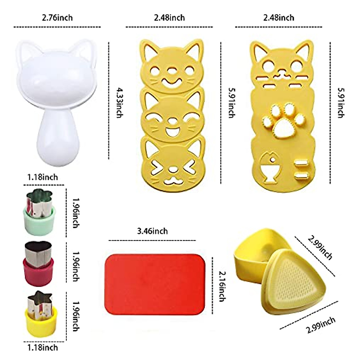 Cute Cat Rice Ball Molds 6 Sets Sushi Molds Bento Accessories Kits with 3PCS Vegetable Fruit Cutter Shapes and 1PC Gimbap Mold Triangle for Nori Rice Making DIY Bento Box Picnic Tools