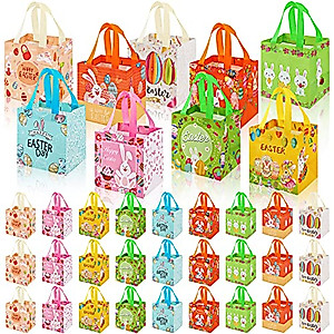 Mixweer 36 Pcs Easter Gift Bags with Handles 7.9 x 7.9 x 5.9 Inches Easter Egg Hunt Candy Bags Reusable Easter Party Treat Goodie Bags for Easter Party Favors, Easter Egg Hunt