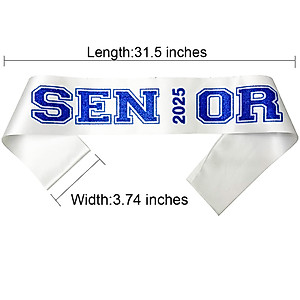 NAUXIUDSJS Senior Sash 2025,White Sashes 10 Pack with Blue Glitter Letters, Class of 2025 Graduation Celebrations Sashes, Finally Graduated Cheerleader Celebration Party Decorations Supplies