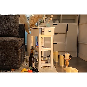 SEJOV End Table, 3-Tier White Nightstand with Drawer and 2 Shelves, Wood Look Accent Narrow Side Tables Living Room Bed Room Office, White