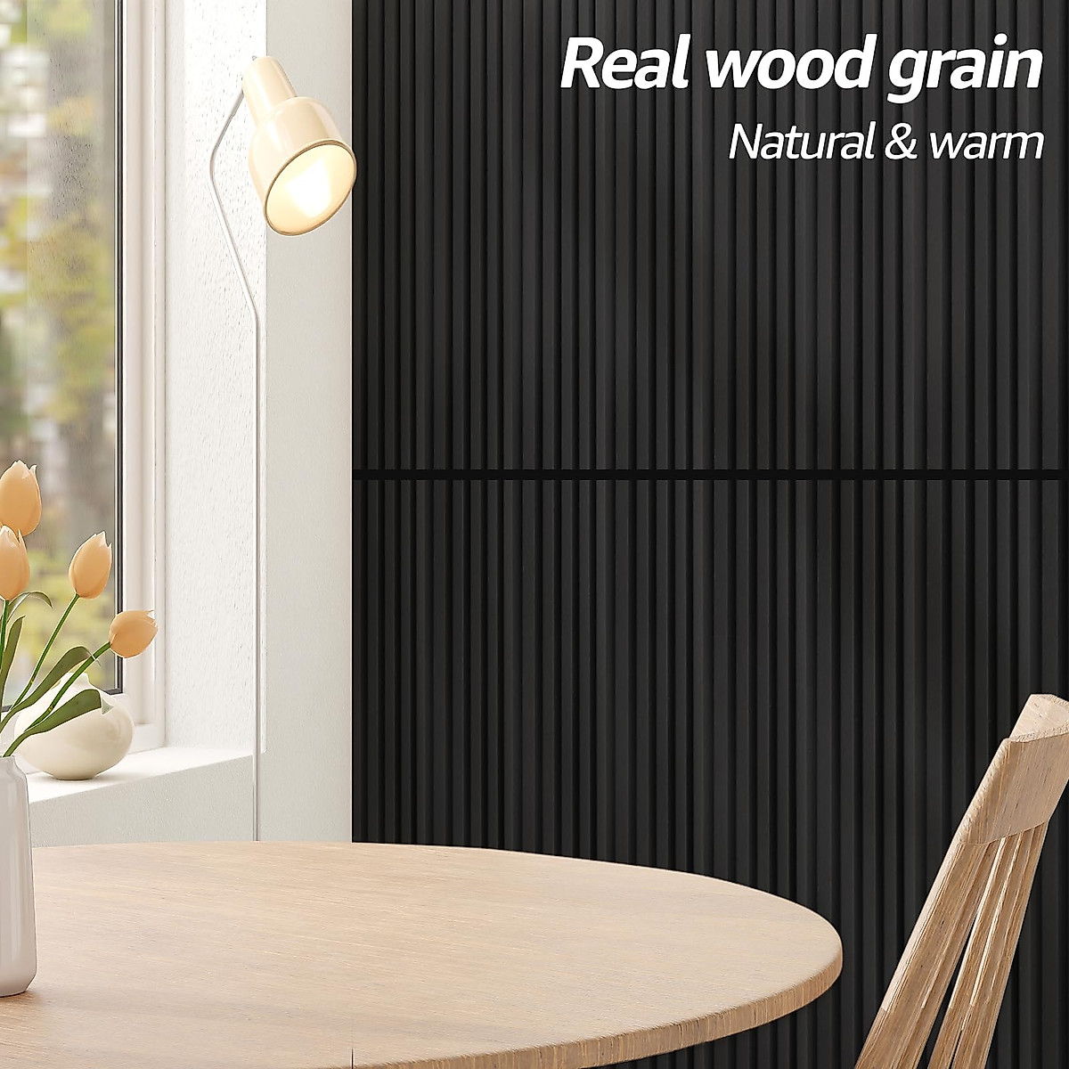 Art3d WPC Wainscoting Panels, 16-Pack 48 x 6 Inch 3D Wall Accents for Interior Wall Decor, Living Room, Bedroom, Black