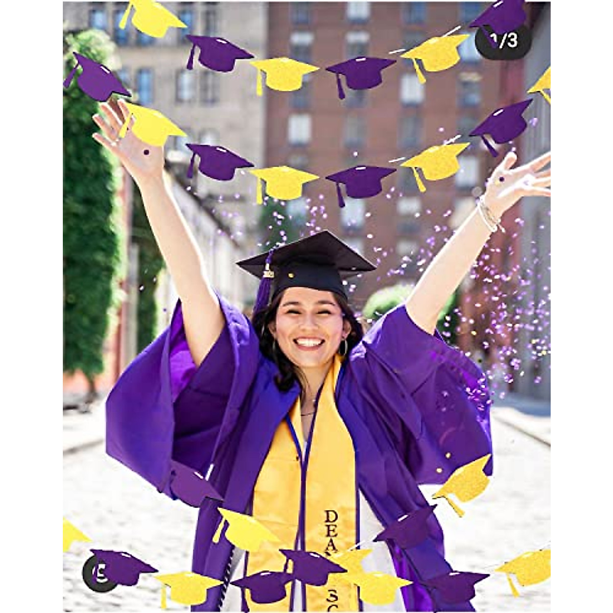 Graduation Party Decorations Purple Gold 2023 NYU Graduation Decorations 4pcs Graduation Hat Banner Garlands Glitter Purple Gold for 2023 Graduation Party Supplies