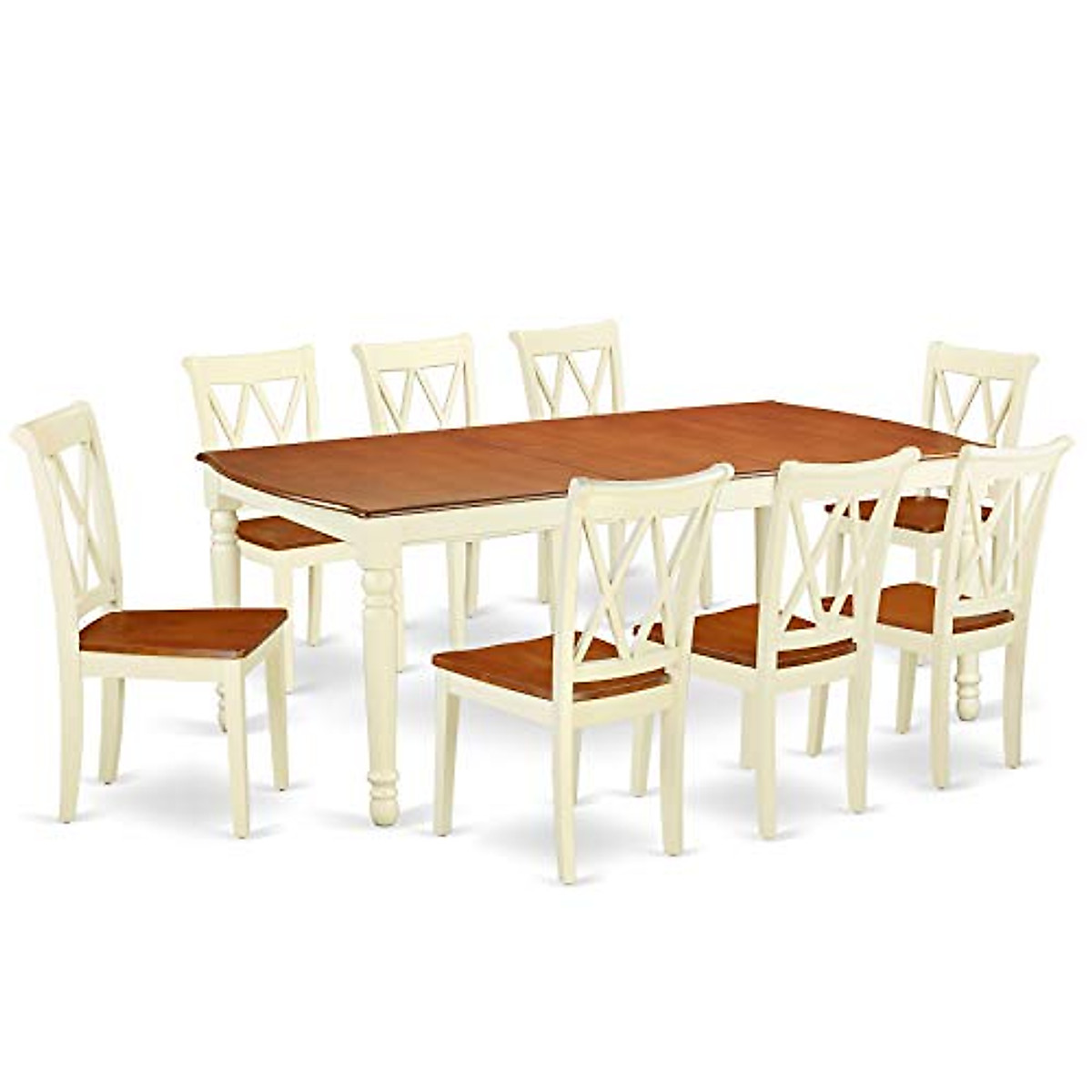 East West Furniture Dover 9 Piece Set Includes a Rectangle Dining Room Table with Butterfly Leaf and 8 Wood Seat Chairs, 42x78 Inch, Buttermilk & Cherry