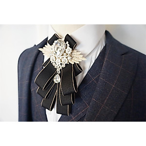 Topz Diamond Black Bow Ties For Men Wedding Party Collar Bowtie Brooch Fashion Handmade Jabot Collar Brooch Pins Fashion Pretied Neck Tie Bow Tie Adjustable Belt With Clip Cravat (SR110)