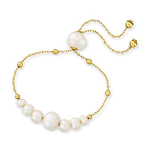 Ross-Simons 4-9.5mm Cultured Pearl Bolo Bracelet in 14kt Yellow Gold