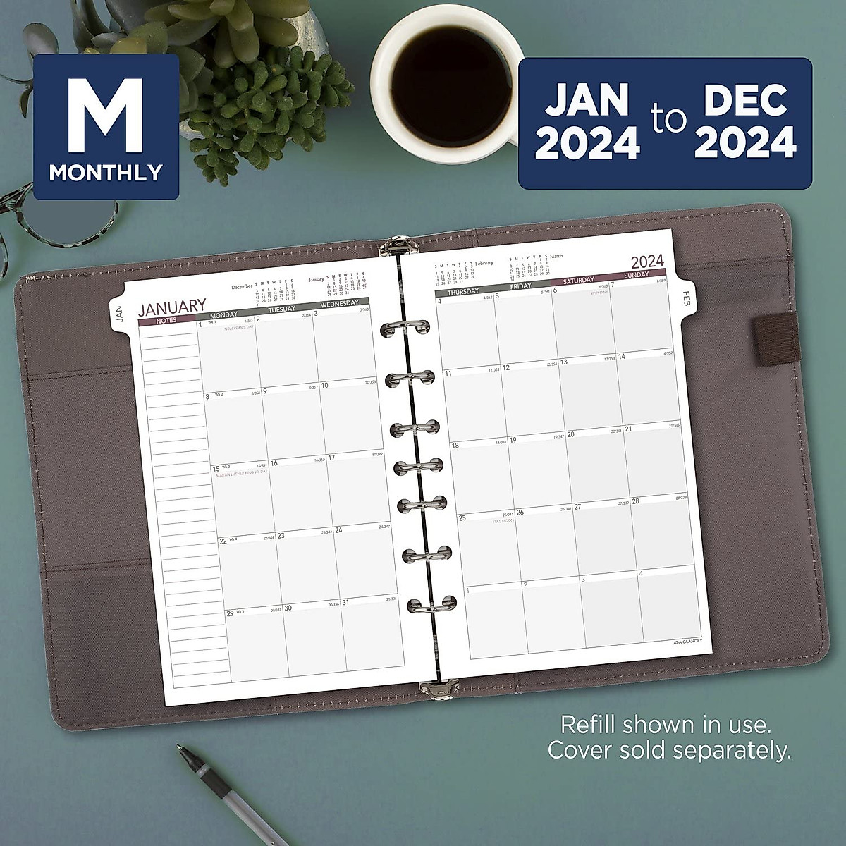 AT-A-GLANCE 2024 Monthly Planner Refill, 12024 Day-Timer, 5-1/2" x 8-1/2", Size 4, Desk Size, Loose-Leaf (061-685Y-24)