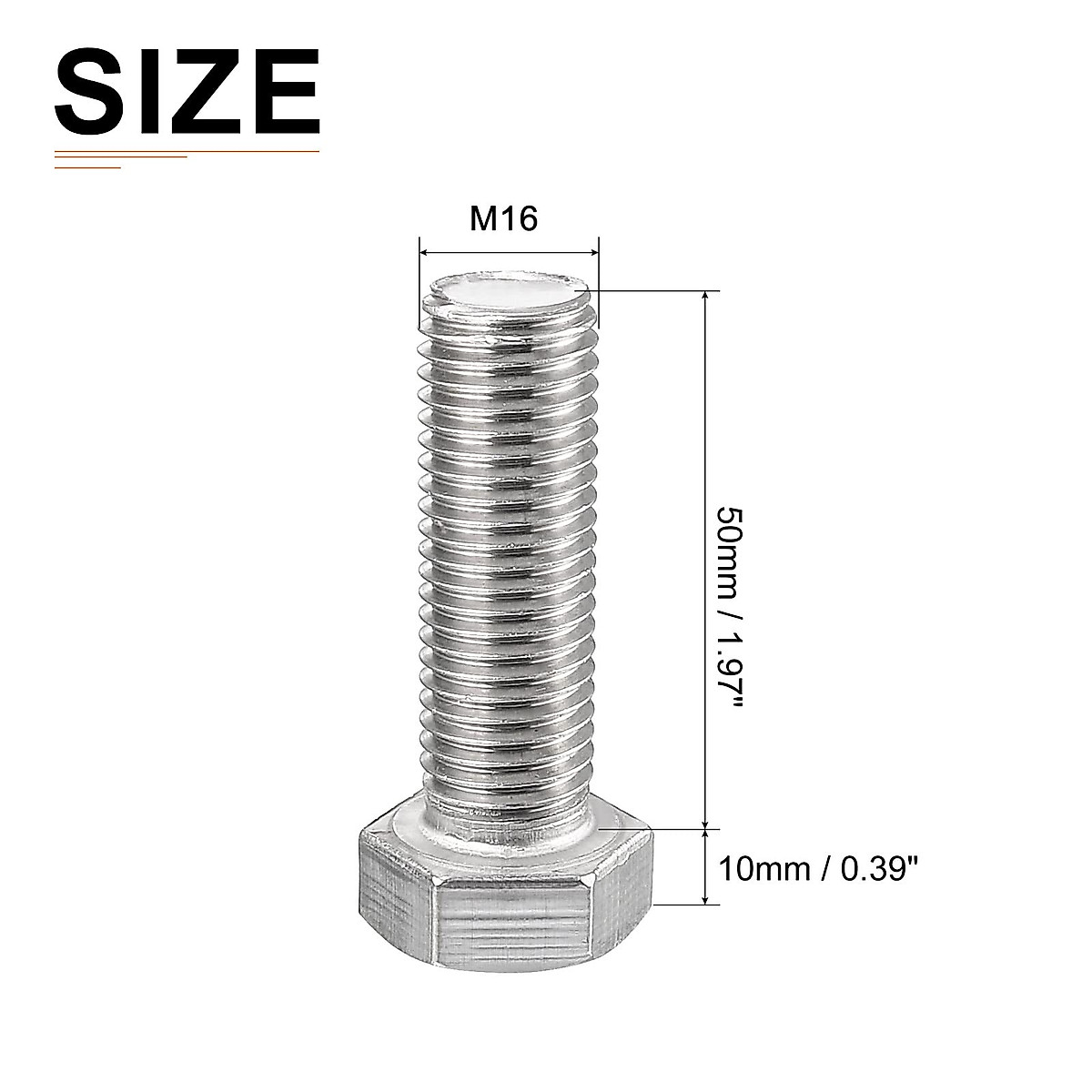 DTGN M16x50mm(DxH) Hex Bolts - 4Pack - Good for Machine Tools - 304 Stainless Steel Hexagon Head Screws