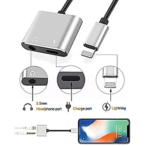 [Apple MFi Certified] Lightning to 3.5 mm Headphone Jack Adapter for iPhone, 2 in 1 Lightning to 3.5mm AUX Audio Charger Splitter Compatible with iPhone 13 12 11 XS XR X 8 7 Audio Earphone Adaptor