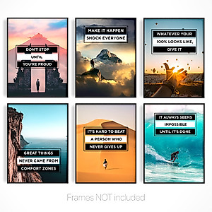 Motivational Wall Art - Inspirational Posters and Wall Art for Office, Home, Gym - Positive Quotes Wall Decor for Work Place - Inspiration Artwork for Business, Sports - 8x10inch, Set of 6 - UNFRAMED
