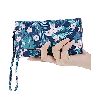 Women Minimalism Wallet 5.5 Inch Phone Clutch Holder Card Organizer Travel Bohemian Ladies Purse with Wrist Strap and Chain (Dark Green)