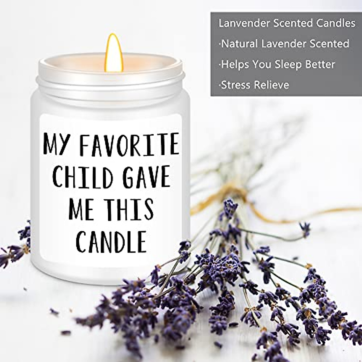 Gifts for Mom, Birthday Gifts for Mom from Daughter Son, Funny Mothers Day Thanksgiving Christmas Gifts for Mom New Mom First Time Mom Grandma- My Favorite Child Gave Me This Candle (White, Lavender)